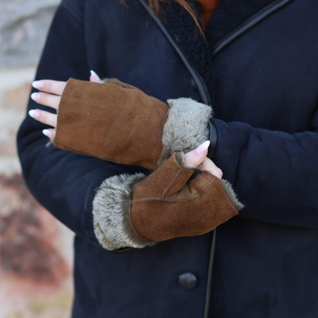 Sheepskin Fingerless Mittens | Tube Ottoman Tan by Owen Barry - Owen Barry