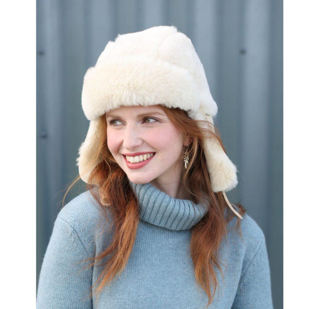 Sheepskin Trapper Hat Cream Natural | Suki by Owen Barry - Owen Barry