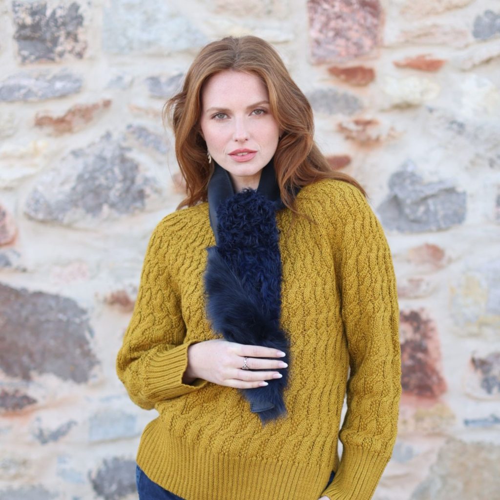Sheepskin Toscana Panelled Scarf Navy | Angel by Owen Barry - Owen Barry