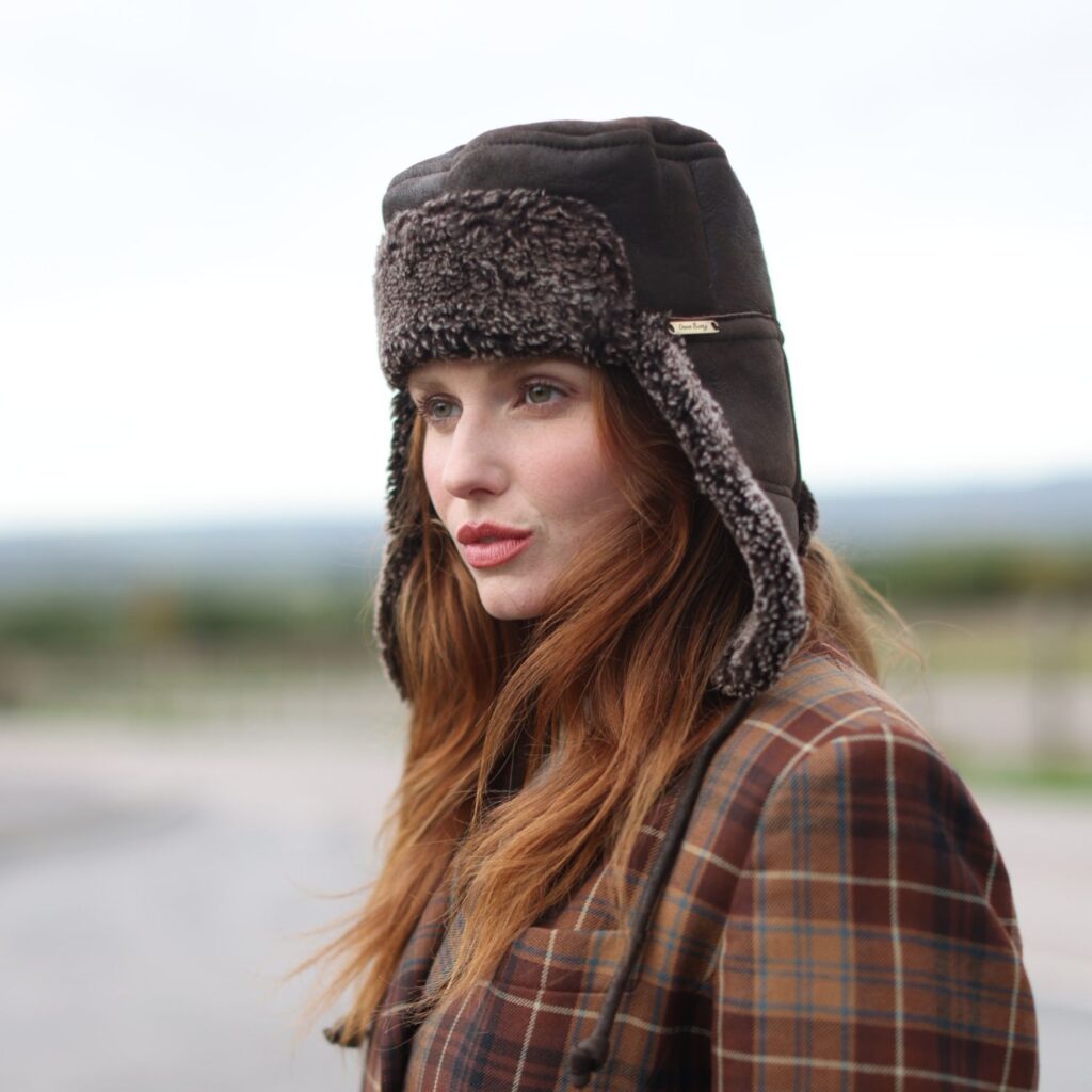 Sheepskin Trapper Hat Brown Hurricane | Gennie by Owen Barry - Owen Barry