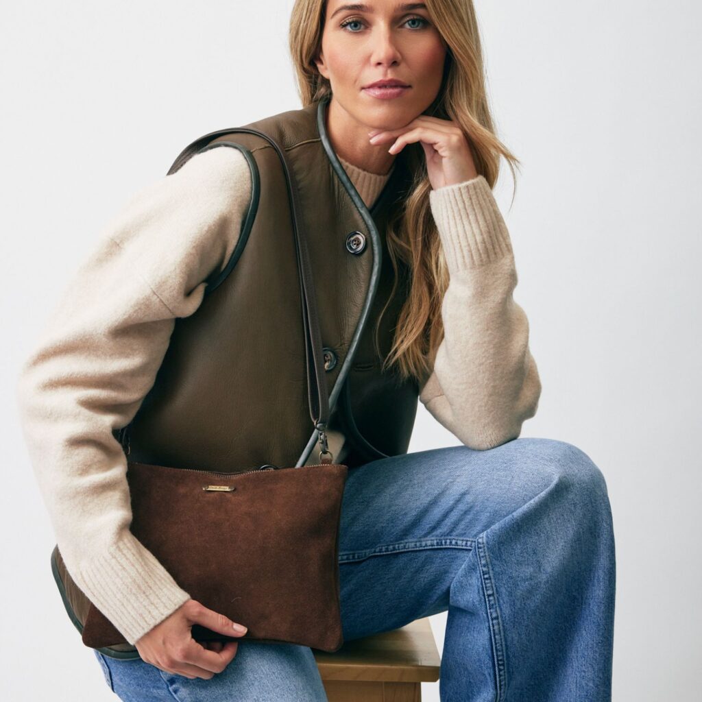 Suede Crossbody Bag Chocolate | Adella by Owen Barry - Owen Barry