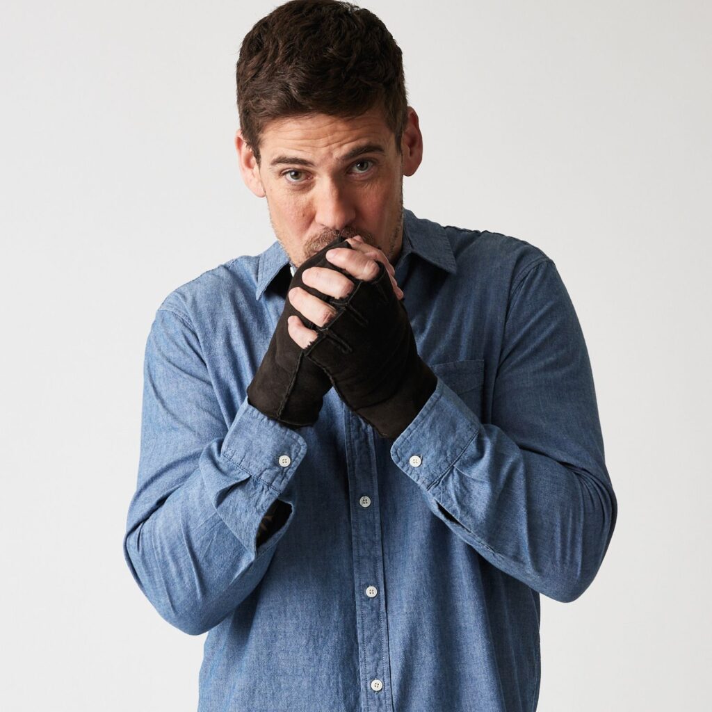 Sheepskin Gloves Ebony Curly Brown | Fingerless Gloves by Owen Barry ...