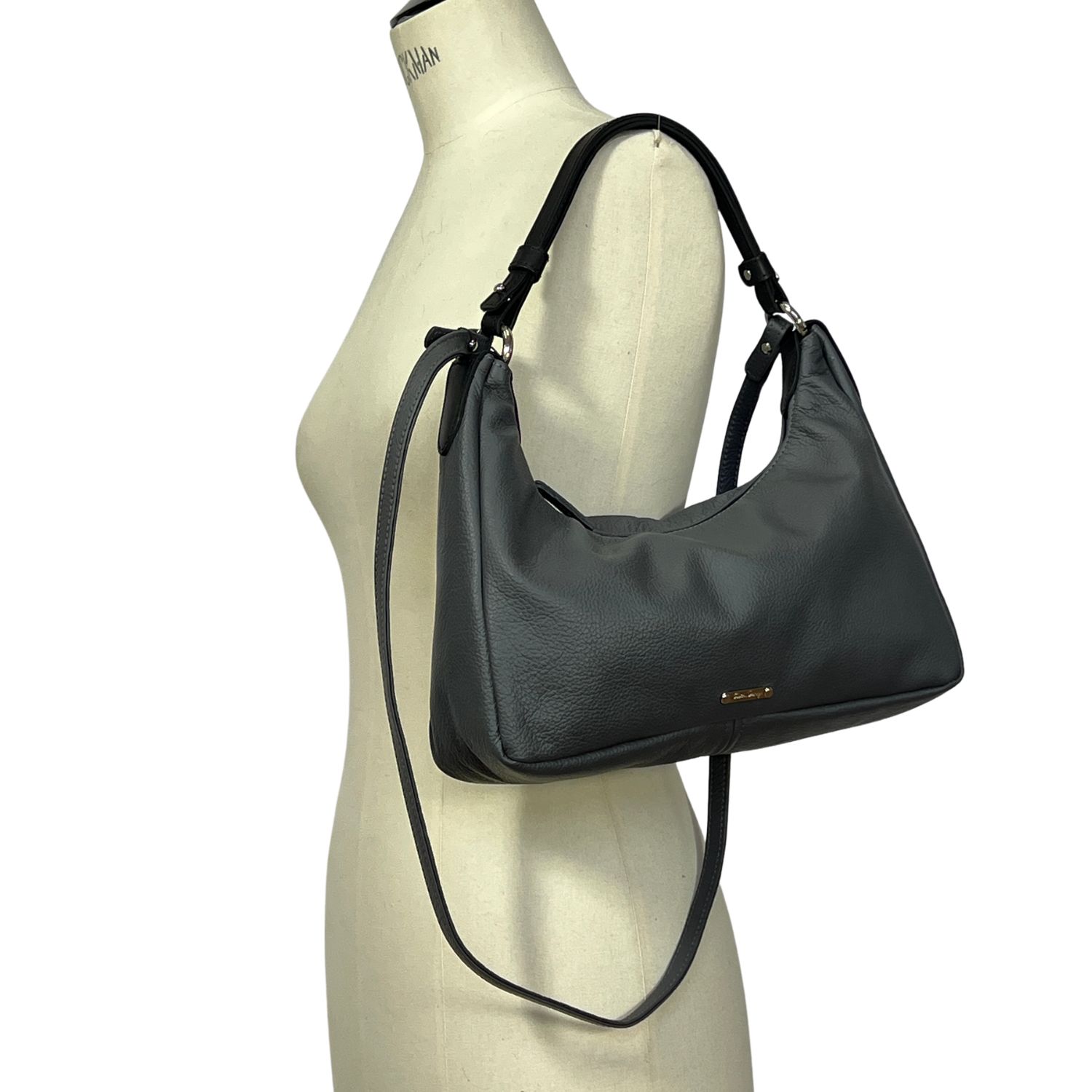 Leather Shoulder Bag Gunmetal Grey | Maine by Owen Barry - Owen Barry