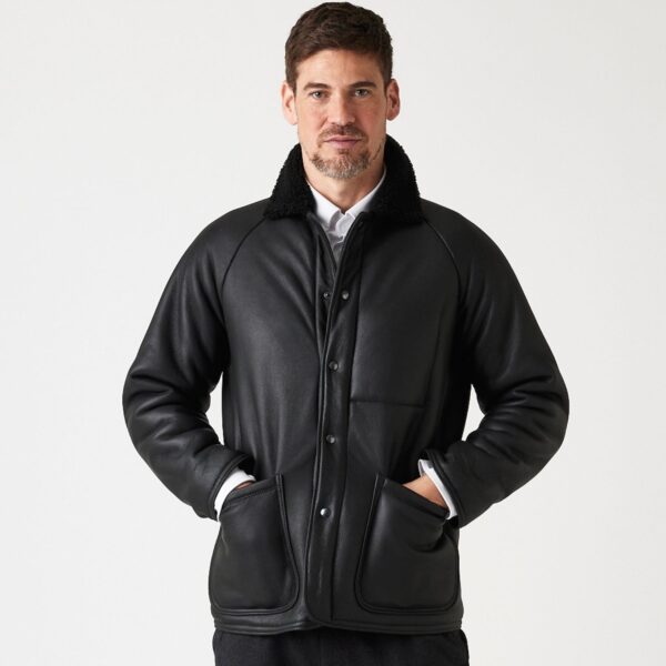 Sheepskin Jacket Black Curly Napalan | Fletcher by Owen Barry - Owen Barry